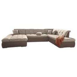 Wohnlandschaft DOMO collection "Moric Luxus incl. Zierkissen", braun (espresso, beige, braun, braun), B:353cm H:80cm T:95cm, Kunstleder SOFTLUX / Struktur (90% Polyester, 10% Polyacryl), Sofas, Wohnlandschaft, U-Form, bis 140kg pro Sitzplatz belastbar, XXL B/T/H: 353/216/80 cm