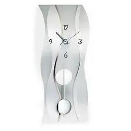 Pendelwanduhr AMS "W7246", silber (silberfarben), Wanduhren, B/H/L: 60cm x 25cm, Quarzuhr,Mineralglasgeh&auml;use,Esszimmer,Wohnzimmer,Made in Germany