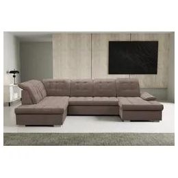 Wohnlandschaft WERK2 "Kordula-New Multifunktion Couch, Breite 332cm, bequem, U-Form", braun, B:332cm H:105cm T:217cm, 92% Polyester, 8% Nylon, Sofas, Wohnlandschaft, Sofa in U-Form mit Schlaffunktion & Bettkasten, Schlafcouch