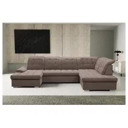 Wohnlandschaft WERK2 "Kordula-New Multifunktion Couch, Breite 332cm, bequem, U-Form", braun, B:332cm H:105cm T:217cm, 92% Polyester, 8% Nylon, Sofas, Wohnlandschaft, Sofa in U-Form mit Schlaffunktion & Bettkasten, Schlafcouch