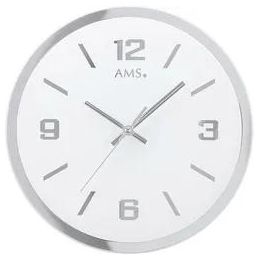 Wanduhr AMS "W9322", silber (transparent, silberfarben), Wanduhren, B/H/L: 4cm, Wanduhr, Quarzuhr,Glas,Wohnzimmer,Esszimmer,K&uuml;che,Arbeitszimmer,B&uuml;ro, Flur