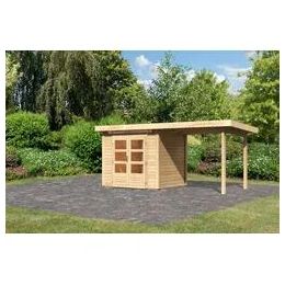 Gartenhaus Karibu "Ammersee 2" SET mit Anbaudach 2,35 m Breite", beige (naturbelassen), Holzwerkstoff, Gartenh&auml;user, Gartenhaus, naturbelassen oder terragrau