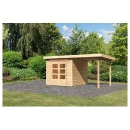 Gartenhaus Karibu "Ammersee 3" SET mit Anbaudach 2,35m Breite", beige (naturbelassen), Holzwerkstoff, Gartenh&auml;user, Gartenhaus, naturbelassen oder terragrau