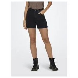 Jeansshorts Only "ONLVEGA &ndash; Jeansshorts mit hohem Bund und Aufschlag", Damen, Gr. XS (34), N-Gr, schwarz (schwarz denim), Denim/Jeans, Obermaterial: 100% Baumwolle, unifarben, regular fit kurz, Jeans Jeansshorts, Baumwolle, regular fit, High Waist