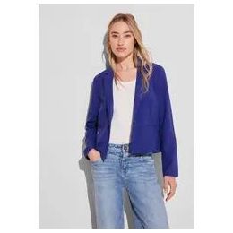 Kurzblazer Street One, Damen, Gr. 46, blau (intense royal blau), Stoff, 78% Polyester, 16% Viskose, 6% Elasthan, unifarben, gerade taillenbedeckt, V-Ausschnitt, normaler Saum, Blazer Kurzblazer, mit Reverskragen