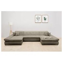Wohnlandschaft DOMO collection "Moric wahlweise mit Bettfunktion und Armteilverstellung, XXL", braun (schlamm), B:386cm H:80cm T:172cm, 100% Polyester, Sofas, Wohnlandschaft, U-Form, beidseitig mit Recamiere, incl. Zierkissen, Cord-Bezug