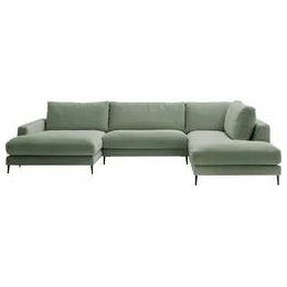 Wohnlandschaft Home Affaire "Downtown XXL B/T/H: 341/223/84 cm Loungem&ouml;bel zum Relaxen", gr&uuml;n (oliv), B:341cm H:84cm T:223cm, 88% Polyester, 12% Polyacryl, Sofas, Wohnlandschaft, weicher Sitzkomfort, Cord-Bezug, weicher Sitzkomfort U-Form