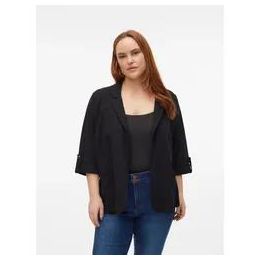 Kurzblazer Vero Moda CURVE "VMCJESMILO 3/4 BLAZER WVN GA NOOS CUR", Damen, Gr. 50, schwarz, Web, Obermaterial: 55% Viskose, 45% Leinen, unifarben, V-Ausschnitt, Blazer Kurzblazer