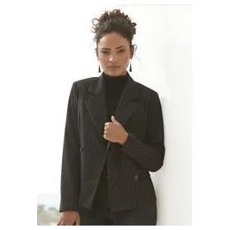 Kurzblazer Lascana, Damen, Gr. 46, schwarz (schwarz, braun gestreit), Web, Obermaterial: 70% Polyester, 28% Viskose, 2% Elasthan. Futter: 100% Polyester, gestreift, figurbetont h&uuml;ftlang, Blazer Kurzblazer, mit doppelreihigem Knopfverschluss, Damenblazer, sportlich-elegant
