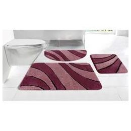 Badematte my home "Anna, Badvorleger, Badezimmer Teppich" Gr. 4, rot (bordeaux, beere), H:16mm, Polyester, Badematten, Badematte, Badteppich, Hoch Tief Effekt, Modern, Weich, Wellen