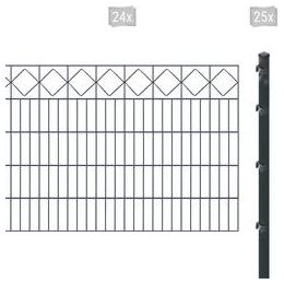 Doppelstabmattenzaun Arvotec "ESSENTIAL 100 zum Einbetonieren "Karo" mit Zierleiste", grau (anthrazit), H:100cm, Kunststoff, Stahl, Zaunelemente, Zaunh&ouml;he 100 cm, Zaunl&auml;nge 2 - 60 m