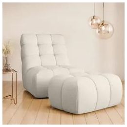 XXL-Sessel Home Affaire "AURELIAN Loveseat XXL mit Hocker im Set, Lese-Sessel, Relaxsessel", beige (creme), B:88,5cm H:95,5cm T:130cm, 100% Polyester, Sessel, XXL-Sessel, mit Wellenunterfederung, Struktur fein, Struktur grob, Velours