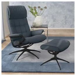 Relaxsessel stressless "London", blau (atlantic blau batick), B:80cm H:116cm T:71cm, Leder BATICK: durchgef&auml;rbtes und genarbtes M&ouml;belleder;Leder PALOMA: durchgef&auml;rbtes Semianilin-M&ouml;belleder;ROHLEDER Stoff Q2 FARON (100% Polyester im Flor, Grundgewebe: 50% Polyester, 50% Polyacryl), Sessel, Relaxsessel, mit Hocker, High Back, mit Star Base, Gestell Schwarz
