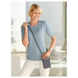Kurzarmpullover Casual Looks "Pullover", Damen, Gr. 44, blau (eisblau), 50% Baumwolle, 50% Polyacryl, unifarben, Pullover
