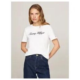 T-Shirt Tommy Hilfiger "NOS SCRIPT REGULAR C-NK SHORT SLEEVE", Damen, Gr. 3XL, wei&szlig; (nos ecru), Jersey, Obermaterial: 100% Baumwolle, unifarben, regular fit normal, Rundhals, abgesteppte Kante, Shirts T-Shirt, mit Rundhals und kontrastfarbener Stickerei, Regular Fit