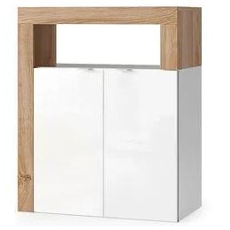 Unterschrank Welltime "Hamburg H&ouml;he 78 cm, Breite 64 cm, Badkommode mit 2 T&uuml;ren", braun (wei&szlig;, eiche cadiz nb), B:64cm H:78cm T:35cm, Holzwerkstoff, Schr&auml;nke, Unterschrank, Badezimmerschrank, dekorativer Rahmen, offenes Fach, Metallgriffe