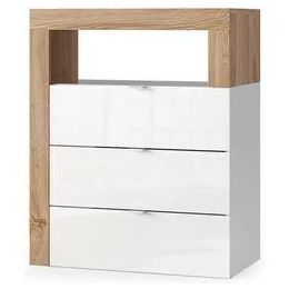 Unterschrank Welltime "Hamburg H&ouml;he 78 cm, Breite 64 cm, Badkommode mit 3 Sch&uuml;bk&auml;sten", braun (wei&szlig;, eiche cadiz nb), B:64cm H:78cm T:35cm, Holzwerkstoff, Schr&auml;nke, Unterschrank, Badezimmerschrank, dekorativer Rahmen, offenes Fach, Metallgriffe