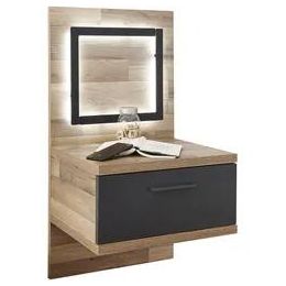 Nachtkommode Begabino "Dallas Nachttisch, Nachtschrank", grau (montana oak, graphit), B:50cm H:94cm T:40cm, Dekorfolie, Sideboards, inkl. LED Beleuchtung, Nako mit 1 Schubkasten