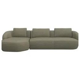 Wohnlandschaft FLEXLUX "Torino, rund, L-Form, Sofa-Ecke mit Recamiere, Longchair-Sofa", gr&uuml;n (fall gr&uuml;n), B:307cm H:85cm T:146cm, 62% Polyester, 17% Cotton, 14% Viscose, 7% Linen, Sofas, Wohnlandschaft, Modernes, organisches Sofa-Design, Kaltschaum, Wellenunterfederung