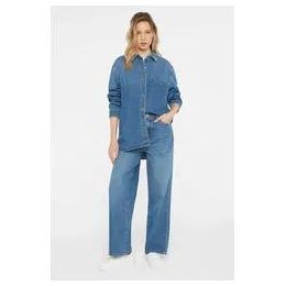 Jeansbluse SENSES.THE LABEL, Damen, Gr. XS/S, blau (mid blau), Denim/Jeans, Material: 99% Baumwolle, 1% Elasthan, unifarben, oversize normal, hoch geschlossener Ausschnitt, &Auml;rmel mit &Auml;rmelschlitz 1-Knopf-Manschette, Blusen Jeansbluse, mit Brusttasche