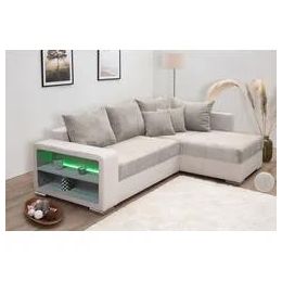 Ecksofa Collection AB "L-Form", silber (beige), B:226cm H:40cm T:160cm, 100%Polyester, Sofas, Ecksofa, Regalarmlehne mit LED RGB Beleuchtung,Bettfunktion und Bettkasten