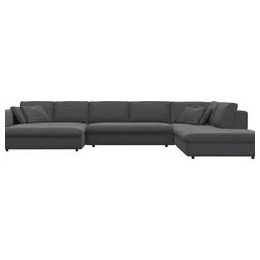 Wohnlandschaft FLEXLUX "Lovane, U-Form, bequem und komfortabel", grau (dervit grau), B:400cm H:84cm T:272cm, 100% Polyester, Sofas, Wohnlandschaft, Weich & anschmiegsam, gro&szlig;e Sitztiefe auf Kaltschaum, Dekokissen inkl.