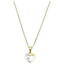 Kette mit Anh&auml;nger Amor "Herz", wei&szlig; (gelbgoldfarben, silberfarben, wei&szlig;), Halsketten, Damen, Gelbgold 375, L: 45, mit Zirkonia (synth.)