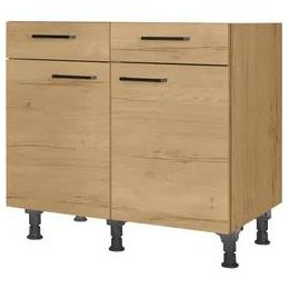 Unterschrank Nobilia "Structura", vormontiert, Breite 90 cm, Soft-Close-Funktion", braun (front und korpus: eiche sierra nachbildung), B:90cm H:87cm T:58,3cm, Schr&auml;nke, Unterschrank, bei den Schubk&auml;sten, inkl. h&ouml;henverstellbare Sockelf&uuml;&szlig;e