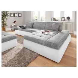 Ecksofa DOMO collection "Moric Luxus - B/T/H 300/172/80 cm, XXL-Format", grau (wei&szlig;, grau), B:300cm H:80cm T:172cm, Kunstleder SOFTLUX / Struktur (90% Polyester, 10% Polyacryl), Sofas, Ecksofa, L-Form, 140kg Belastung/Sitz, Kunstleder SOFTLUX und Struktur