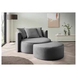 XXL-Sessel "ISALIE, Rundsessel mit Hocker, Lesesessel, Loveseat, Big-Sessel", grau, B:153cm H:98cm T:208cm, LeGer Home by Lena Gercke, Sessel, XXL-Sessel, trendige Stoffe, 3 Zierkissen, gro&szlig;e Sitzfl&auml;che, Cord, Samt, Boucl&eacute;
