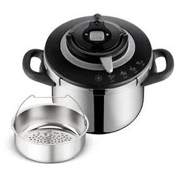 Schnellkochtopf Tefal "Clipso+ CHEF, 6 Liter Dampfkochtopf", grau (edelstahl), B:29cm H:22,7cm L:36cm, T&ouml;pfe, Schnellkochtopf, 4 Kochprogramme, 6 Sicherheitsstufen, abnehmbarer Timer