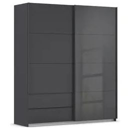 Schwebet&uuml;renschrank Rauch "Kleiderschrank Schrank Garderobe ELARA Glast&uuml;r/Grauspiegel", grau (graumetallic, glas basalt), B:181cm H:210cm T:62cm, Holzwerkstoff, Schr&auml;nke, Schwebet&uuml;renschrank, praktische Schubladen optional farblich abgesetzt MADE IN GERMANY