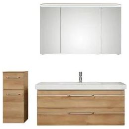Badm&ouml;bel-Set SAPHIR "Balto Sprint 3-teilig, Mineralmarmor-Waschtisch mit LED-Spiegelschrank", braun (riviera eiche quer nachbildung), B:153cm H:200cm T:50,8cm, Holzwerkstoff, Kastenm&ouml;bel-Sets, Badm&ouml;bel-Set, Badezimmer Set mit Unterschrank inkl T&uuml;rd&auml;mpfer, 3 T&uuml;ren, 2 Schubladen
