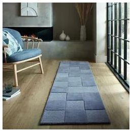 Teppich FLAIR RUGS "CHECKERBOARD", blau, B:120cm H:10mm L:170cm, Wolle, Teppiche, Teppich, Hoch-Tief-Effekt, Wohnzimmer, Schlafzimmer