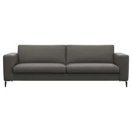 3-Sitzer FLEXLUX "Fiore, super Sitzkomfort durch Kaltschaum im Sitz", grau (warm mineral), B:229cm H:85cm T:92cm, 100% Echteder, Sofas, breite Armlehnen, F&uuml;&szlig;e Alu+schwarz