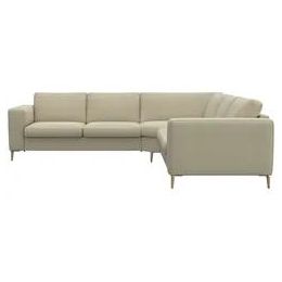 Ecksofa FLEXLUX "Fiore, gleichschenklig, super Sitzkomfort durch Kaltschaum im Sitz", beige (sandy beige), B:257cm H:85cm T:92cm, 100% Polyester, Sofas, Ecksofa, breite Armlehnen, F&uuml;&szlig;e Alu+ Eiche, L-Form