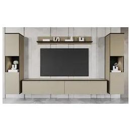 Wohnwand OTTO HOME "PARIS, Vitrine T&uuml;ranschlag links/rechts wechselbar", beige (congo, congo), B:260cm H:130cm T:33cm, Hartfaserplatte, Kastenm&ouml;bel-Sets, Wohnwand, TV-Wand 260cm breite, grifflose Design, stehend und h&auml;ngend montierbar