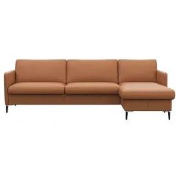 Ecksofa FLEXLUX "Fiore, super Sitzkomfort durch Kaltschaum im Sitz, L-Form", braun (modern cogna), B:247cm H:85cm T:92cm, 100% Echteder, Sofas, Ecksofa, schmale Armlehnen, F&uuml;&szlig;e Alu+schwarz