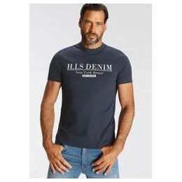 H.I.S. T-Shirt H.I.S, Herren, Gr. L (52/54), blau (marine), Single Jersey, Obermaterial: 100% Baumwolle, bedruckt, Basic schmal, Rundhals, Shirts T-Shirt, schmale Passform, bedrucktes Design, Rundhalsausschnitt