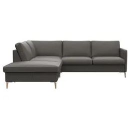 Ecksofa FLEXLUX "Fiore, L-Form, super bequem durch Kaltschaum im Sitz", grau (warm mineral), B:234cm H:85cm T:225cm, 100% Echteder, Sofas, Ecksofa, schmale Armlehnen, F&uuml;&szlig;e Alu/Eiche, B/T 234/225 cm