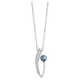 Kette mit Anh&auml;nger ZEEme "Silber 925 rhodiniert mit schwarzer Perle & Zirkonia wei&szlig;", wei&szlig;, Halsketten, Damen, 42/45cm, Silber 925 (Sterlingsilber), L: 45 B: 9mm, gl&auml;nzend, B:9mm