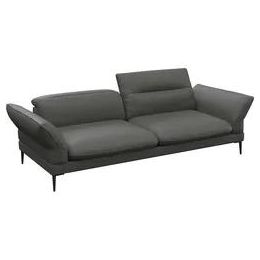 3-Sitzer FLEXLUX "Salino, Funktionssofa, Relaxsofa", grau (warm mineral grau), B:248cm H:88cm T:105cm, 100% Echtleder, Sofas, Sofa mit Arm- und Kopfteil-Verstellungen, Kaltschaum & Stahl-Wellen