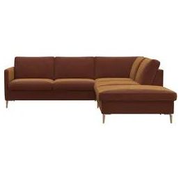 Ecksofa FLEXLUX "Fiore, L-Form, super bequem durch Kaltschaum im Sitz", braun (cognac), B:234cm H:85cm T:225cm, 100% Polyester, Sofas, Ecksofa, schmale Armlehnen, F&uuml;&szlig;e Alu/Eiche, B/T 234/225 cm