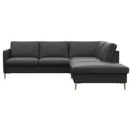 Ecksofa FLEXLUX "Fiore, L-Form, super bequem durch Kaltschaum im Sitz", schwarz (deep schwarz), B:234cm H:85cm T:225cm, 100% Echteder, Sofas, Ecksofa, schmale Armlehnen, F&uuml;&szlig;e Alu/Eiche, B/T 234/225 cm
