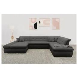 Wohnlandschaft DOMO collection "Moric U-Form, auch in Cord, Breite 353cm, viel Platz", grau, B:353cm H:80cm T:95cm, 100% Polyester, Sofas, Wohnlandschaft, im XXL-Format, wahlweise mit Bettfunktion und Armlehnenverstellung