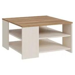 Couchtisch FORTE "Oak Squere, Ablageboden, Lamellenoptik,2 farbiges Dekor", beige (mauvella eiche, sand, sand, mauvella eiche, sand), B:80cm H:45cm T:80cm, Tische, Couchtisch, B/H/T 80/45/80cm Tischplatte Holzdekor