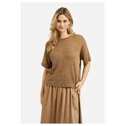 Rundhalspullover Milano Italy, Damen, Gr. M, braun (toffee), Strick, Material: 44% Leinen, 31% Baumwolle, 25% Polyamid, unifarben, oversize normal, Rundhals, Fledermaus&auml;rmel gerader Abschluss, Pullover Rundhalspullover, mit &uuml;berschnittenen Schultern