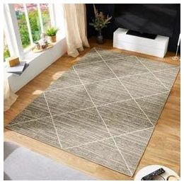Teppich LUXOR living "Crosby", grau (grau,braun), B:120cm H:7mm L:170cm, Obermaterial: 60% Baumwolle, 30% Polyester, 10% Viskose, Teppiche, Teppich, Rauten Design, Boho-Style, Wohnzimmer, Schlafzimmer