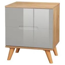 Nachtschrank OTTO HOME "Lund Nachttisch Beistellschrank Kommode mit Hochglanzfronten", grau, B:48cm H:56cm T:39,5cm, FSC-zertifizierter Holzwerkstoff, Schr&auml;nke, Nachtschrank, Nachtkommode mit 2 Schubladen Bestseller im skandinavischem Design