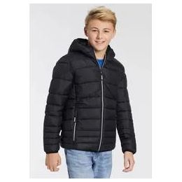 Steppjacke CMP "KID JACKET FIX HOOD", Jungen, Gr. 140, schwarz (nero), Obermaterial: 100% Polyester. Futter: 100% Polyester. Wattierung: 100% Polyester, unifarben, hoch geschlossener Ausschnitt, eingesetzt eingefasste Kante, Jacken Steppjacke, w&auml;rmend & winddicht & wasserabweisend, f&uuml;r Kinder, &Uuml;bergangsjacke